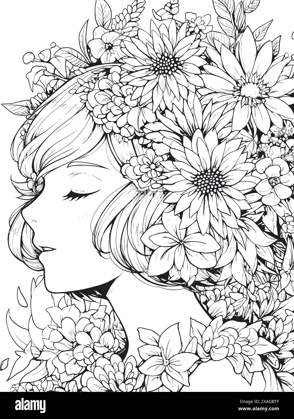 Floral Hair Woman Illustration Stock Vector Image & Art - Alamy