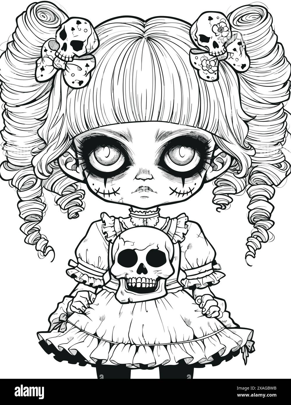 Doll with scary sinister expression, Spooky Gothic Horror Coloring Page ...