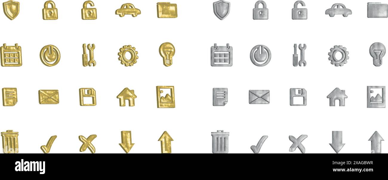 Assorted Gold and Silver Everyday Objects Icons Stock Vector Image ...