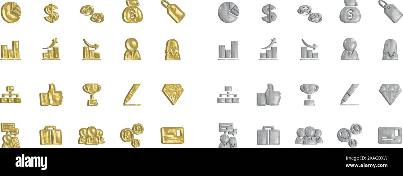 Assorted Gold and Silver Everyday Objects Icons Stock Vector Image ...