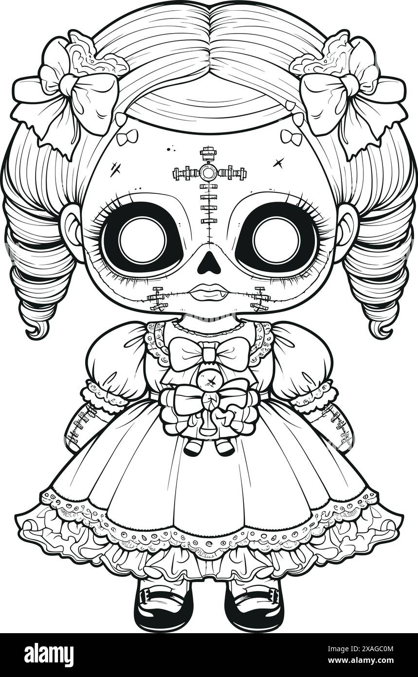 Doll with scary sinister expression, Spooky Gothic Horror Coloring Page ...