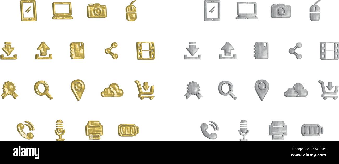 Assorted Gold and Silver Everyday Objects Icons Stock Vector Image ...