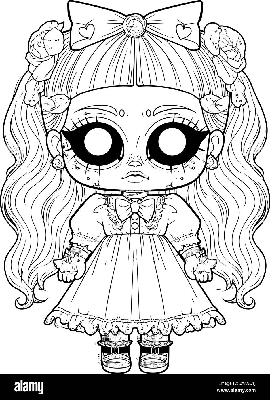 Doll with scary sinister expression, Spooky Gothic Horror Coloring Page ...