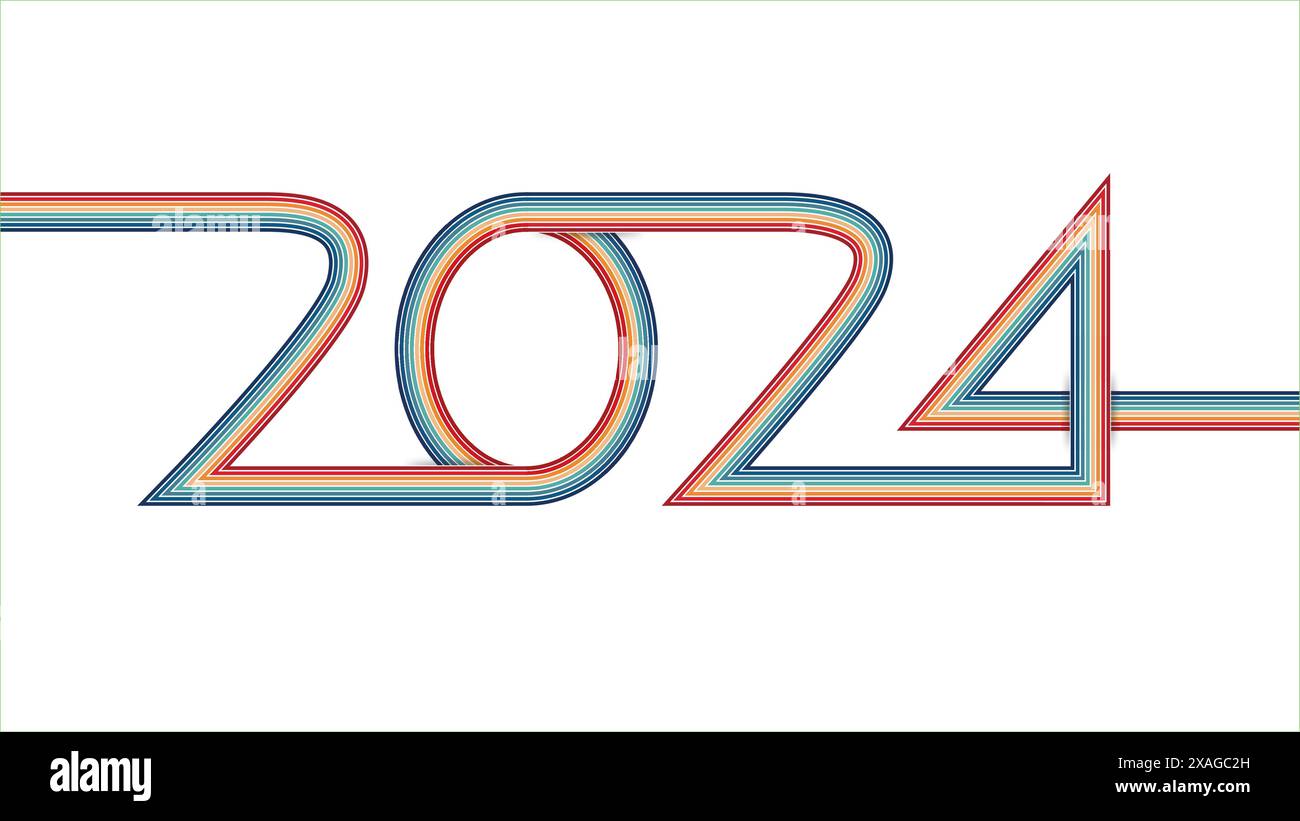 2024 lettering in vintage striped style, retro colors of the 00s, 70s ...