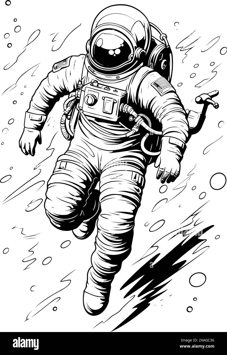 An astronaut floating in the void. black and white simple sketch Stock ...