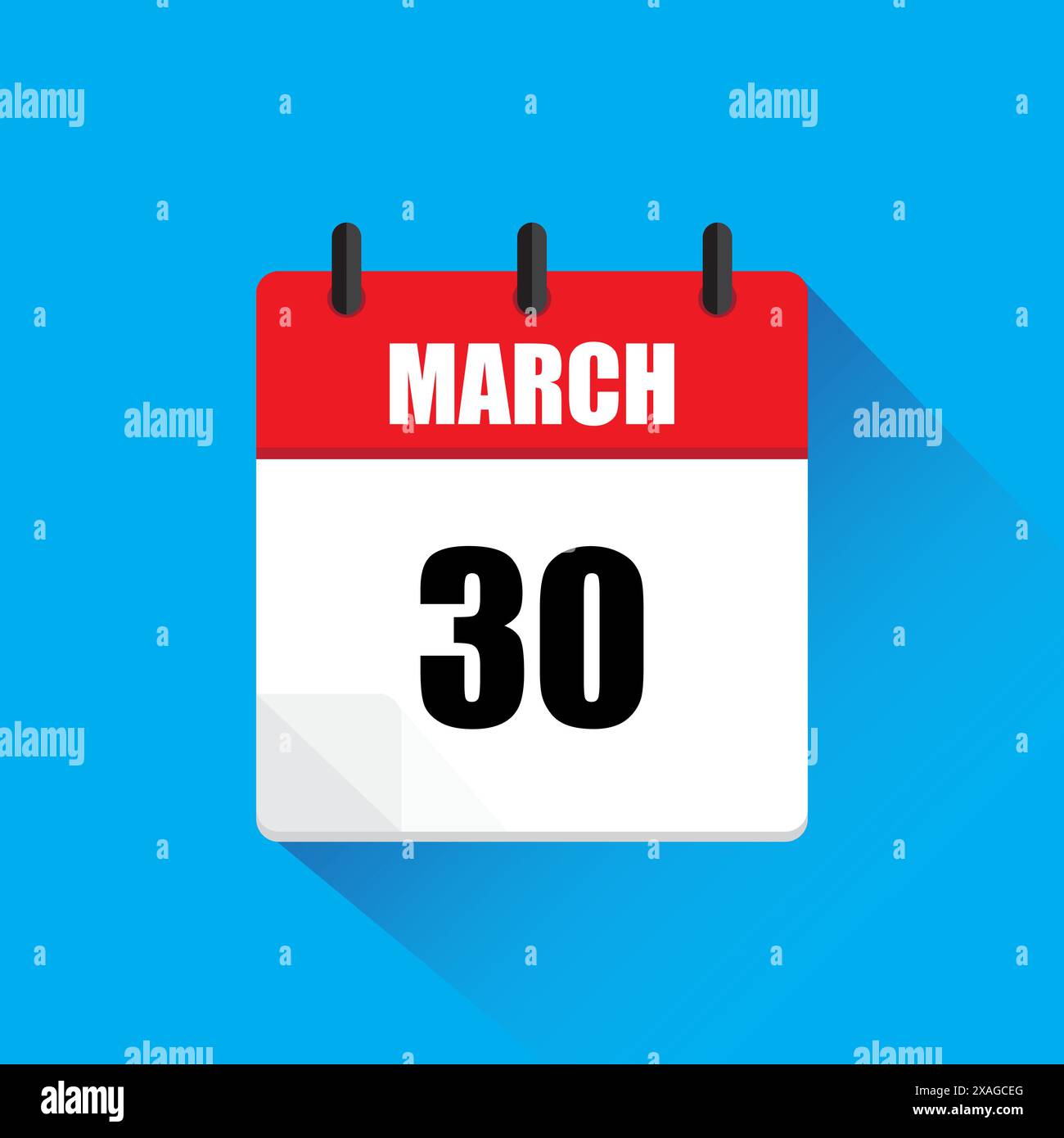 March 30 calendar. Red and white. Blue background. Vector illustration ...