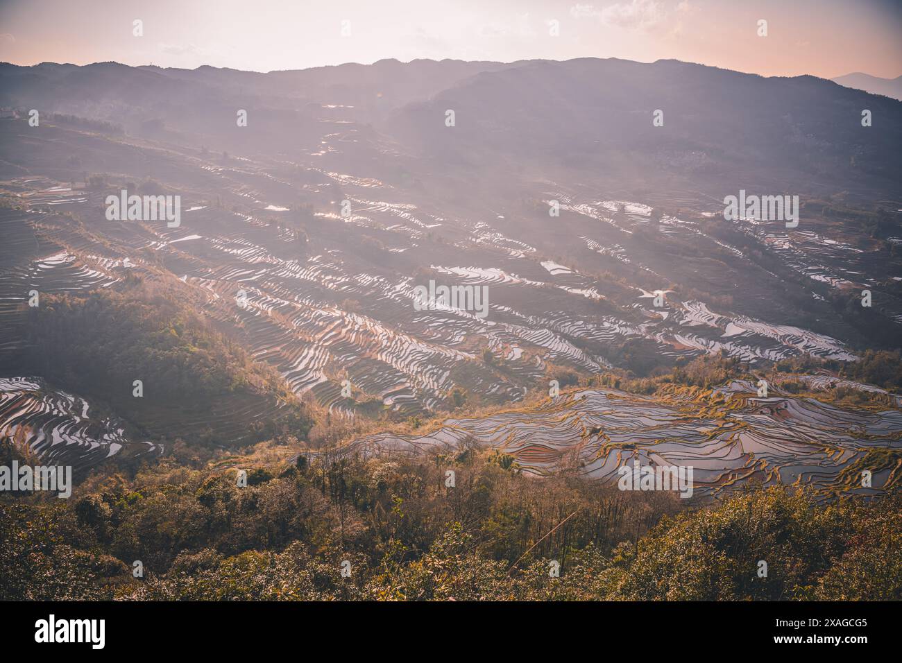 Terraced Hani Rice Fields Scenery in Spring Water Season in South China ...