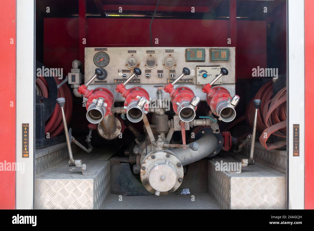 Water pump outlets on a fire truck Stock Photo - Alamy