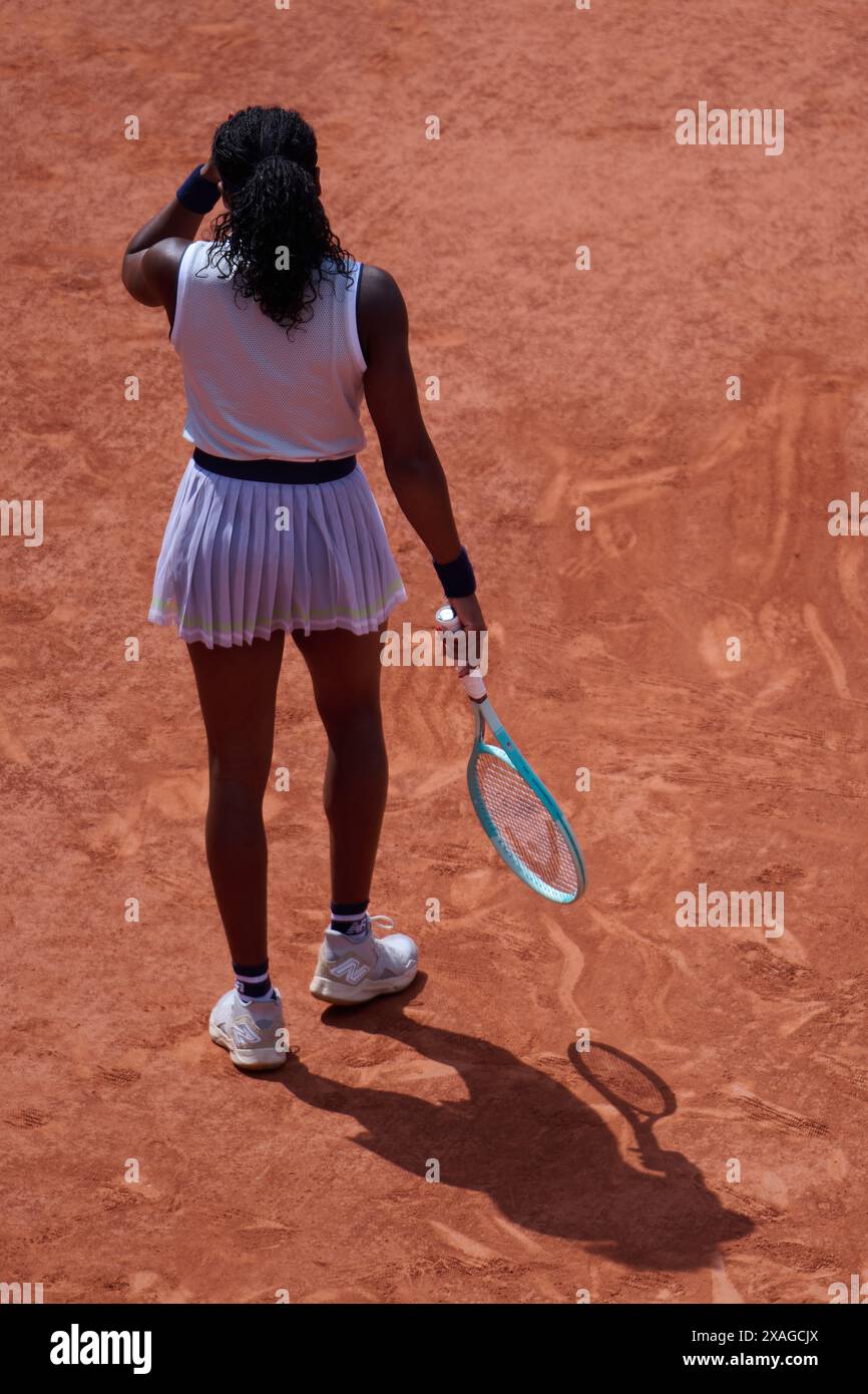 Paris, France. 6th June, 2024. Coco Gauff reacts during the women's singles semifinal match ...