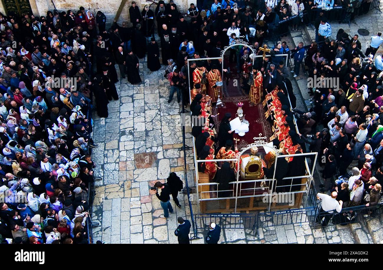Aerial view of Washing the feet ceremony at the courtyard of the Church ...