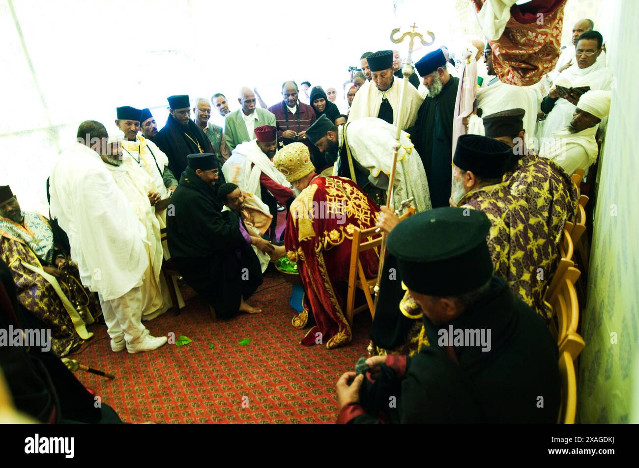 Washing the feet ceremony at the Ethiopian church on the roof of the ...