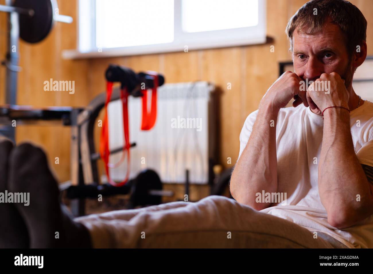 Man Warming Up Before Workout in Home Gym Stock Photo - Alamy Man Warming Up Before Workout in Home Gym Stock Photo - Alamy