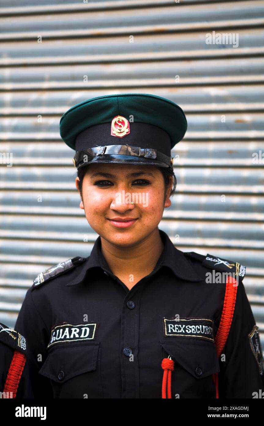 Portrait of a security guard taken in Kathmandu, Nepal Stock Photo - Alamy
