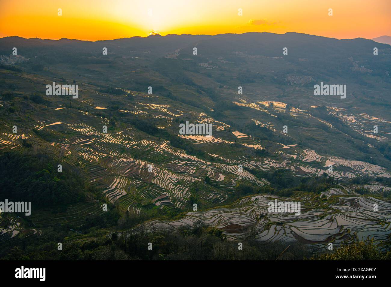 Yuan Yang Rice Terraces - Bada under the sunset in Yunnan province of ...