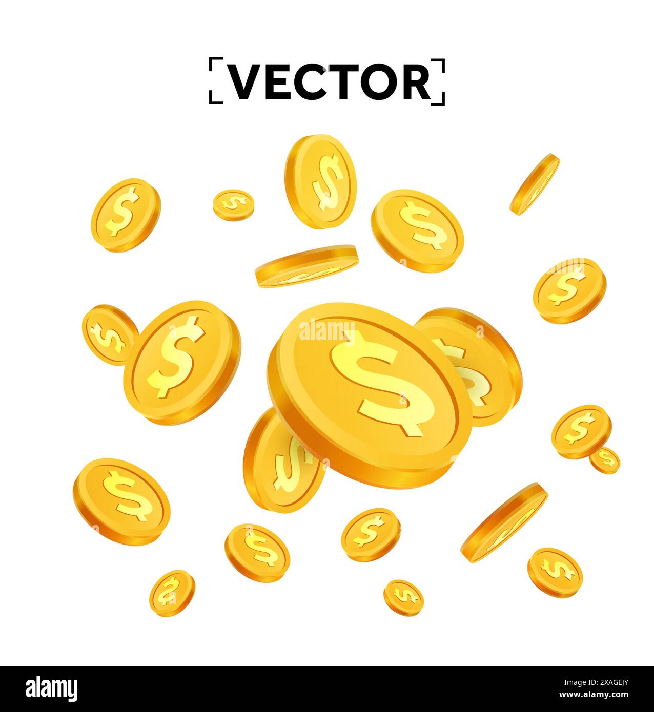 3d rain golden coins with dollar sign, isolated on white background ...