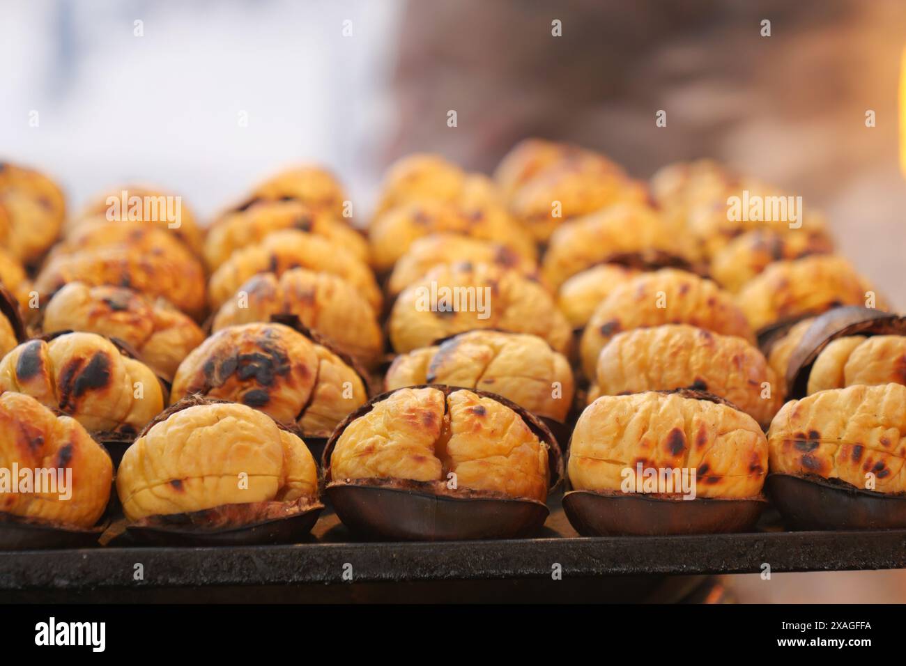 traditional Istanbul street food grilled chestnuts in a row Stock Photo ...