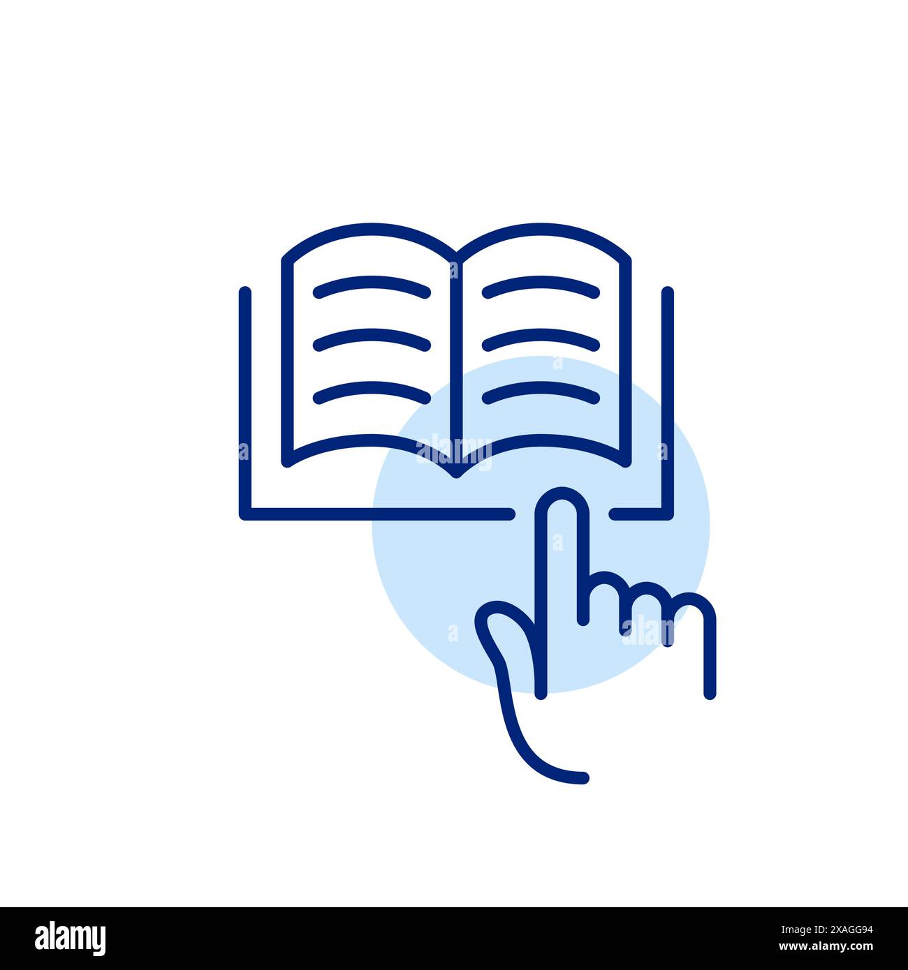 Open book and finger tapping on it. Easy access to education and ...