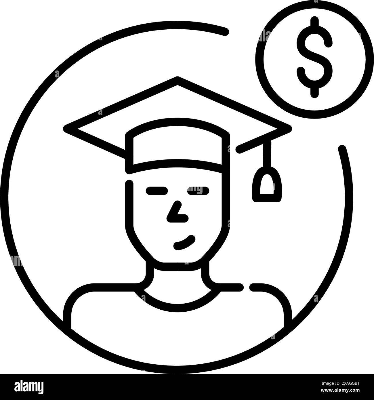 Man wearing mortarboard. Graduate avatar and dollar sign. Tuition fee ...