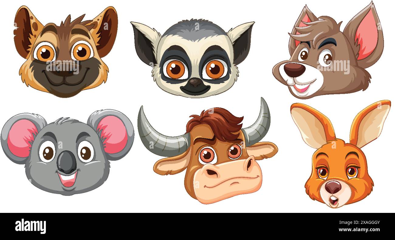 Six adorable animal faces with expressive features Stock Vector Image ...