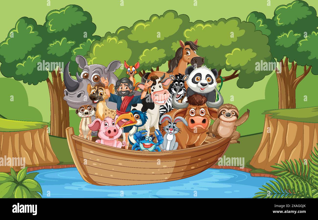 Various animals together on a boat in nature Stock Vector Image & Art ...