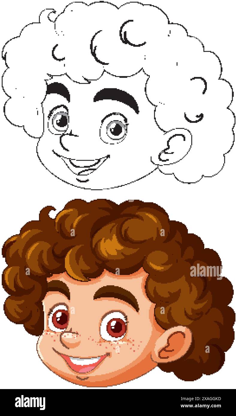 Happy boy with curly hair illustration Stock Vector Image & Art - Alamy