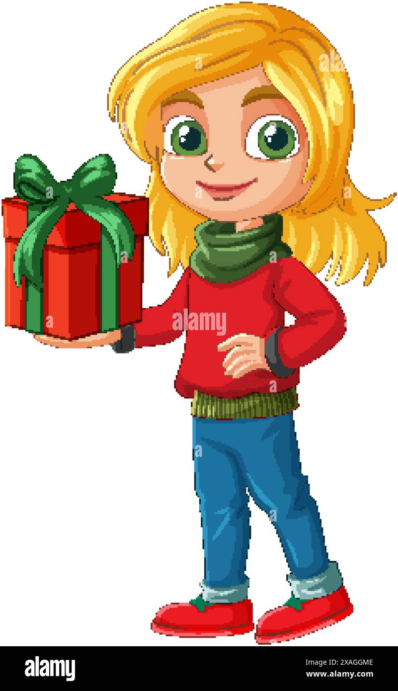 Child holding present box Stock Vector Images - Alamy