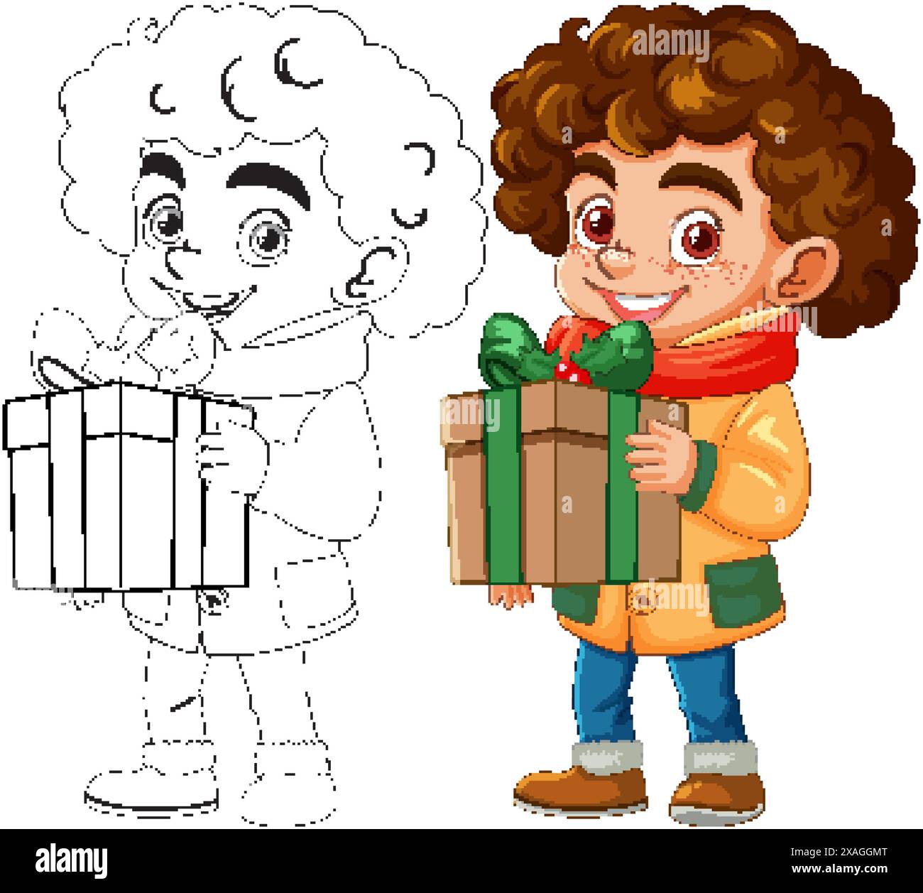 Smiling boy with a wrapped present Stock Vector Image & Art - Alamy