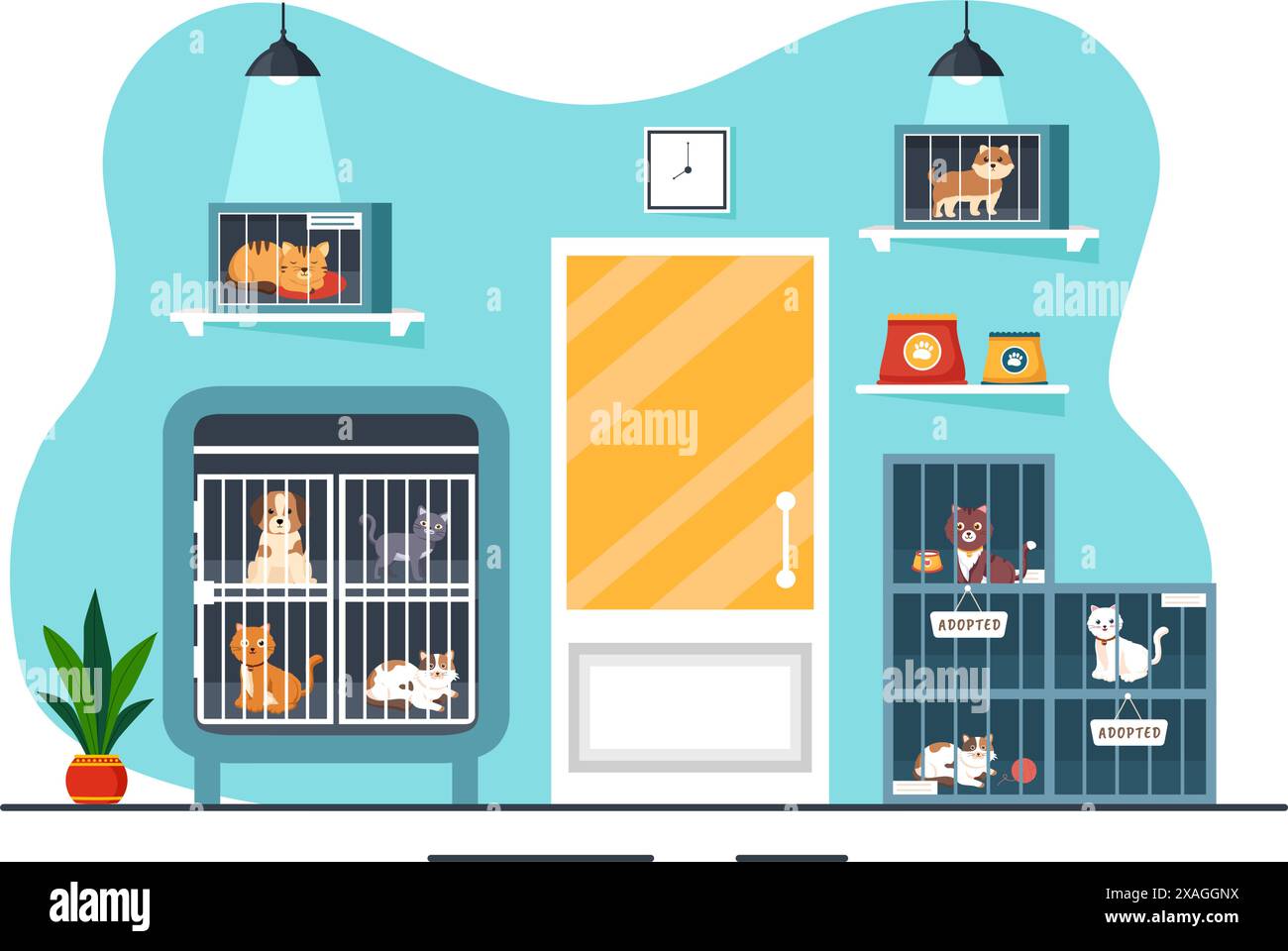 Vector Illustration of an Animal Adoption Agency Featuring Adopt a Pet ...