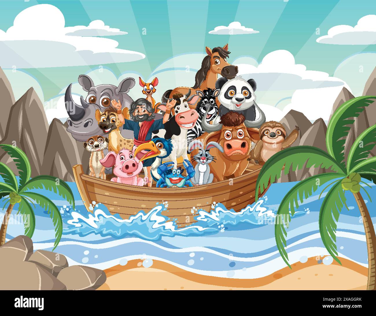 Various animals together on a boat Stock Vector Image & Art - Alamy