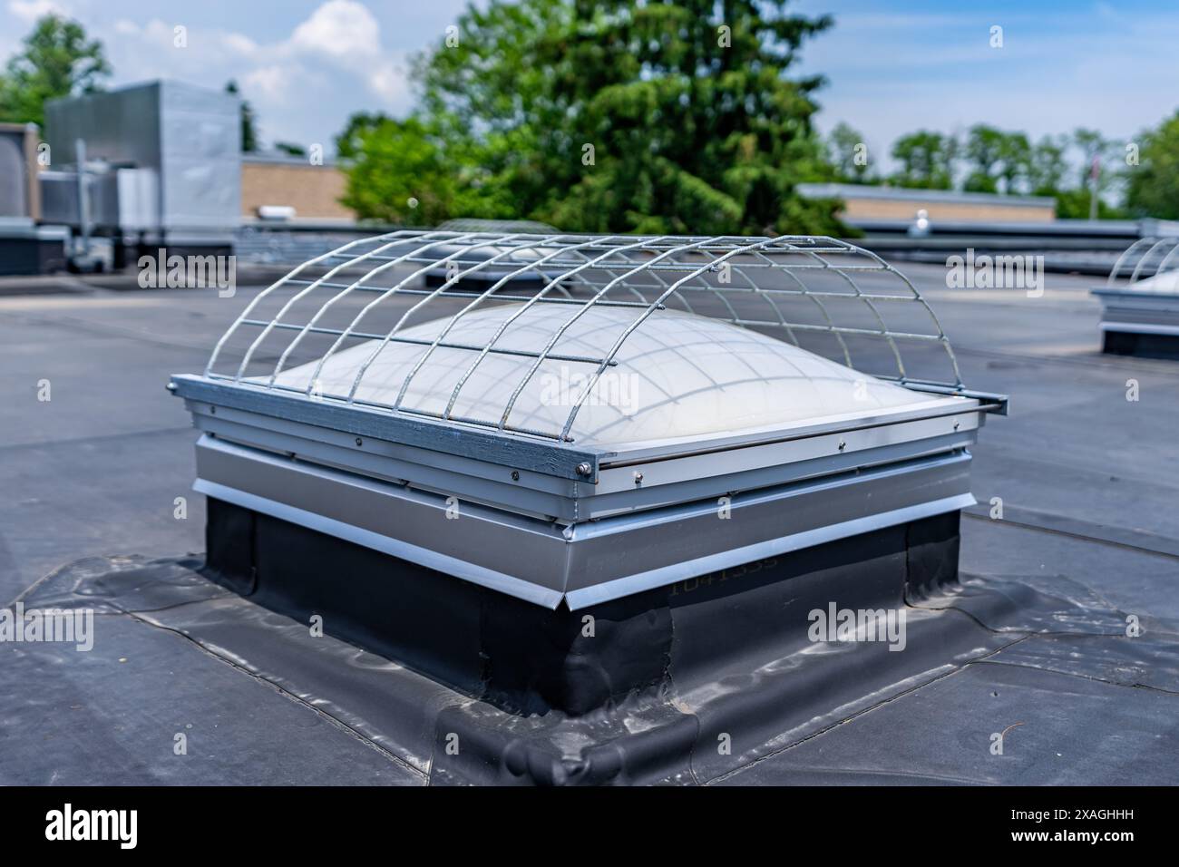 Barrel vault skylight screen fall protection guard installed on a ...