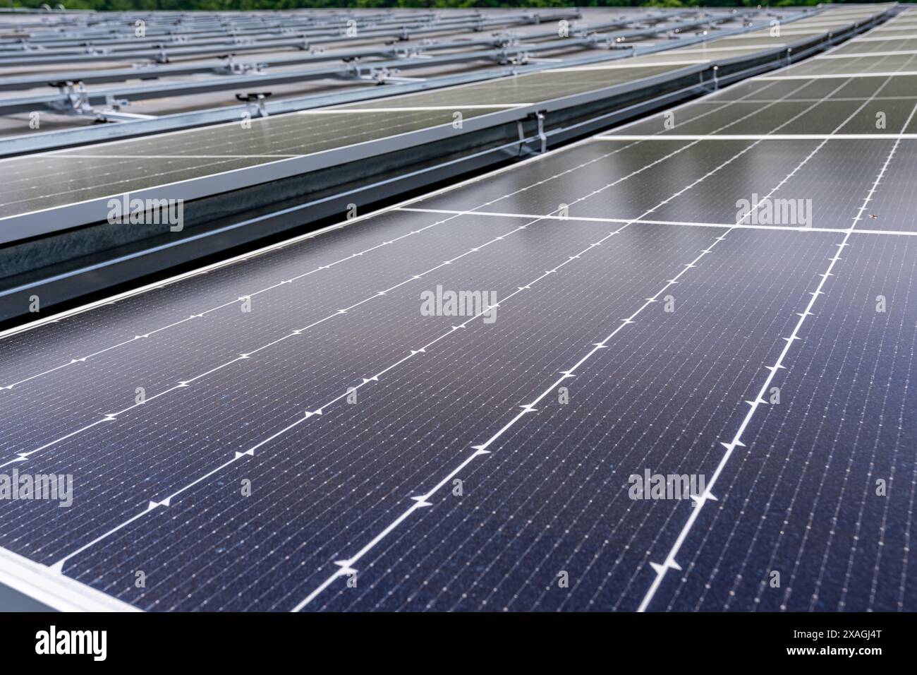 Photo solar panels install on a flat commercial, industrial EPDM roof ...