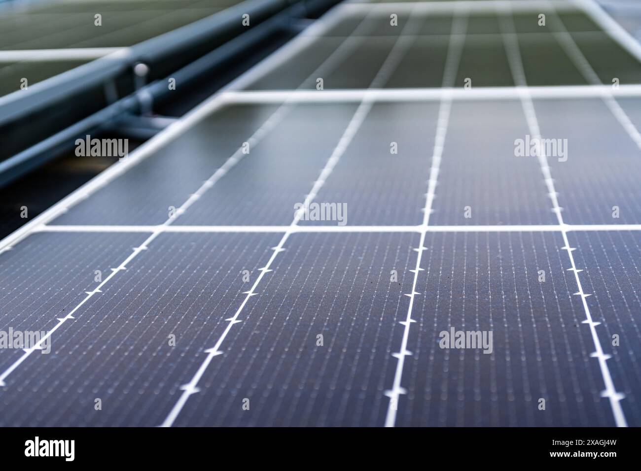 Photo solar panels install on a flat commercial, industrial EPDM roof ...