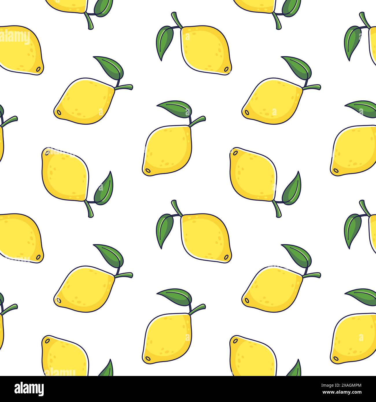 Cute yellow Lemon seamless pattern in doodle style. Vector hand drawn cartoon Lemon illustration ...