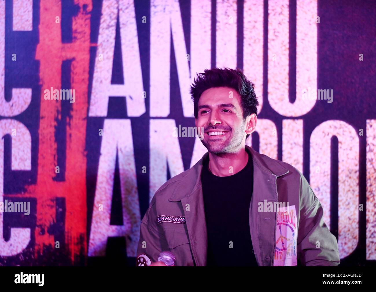 NOIDA, INDIA - JUNE 6: Bollywood actor Kartik Aaryan addressing press ...