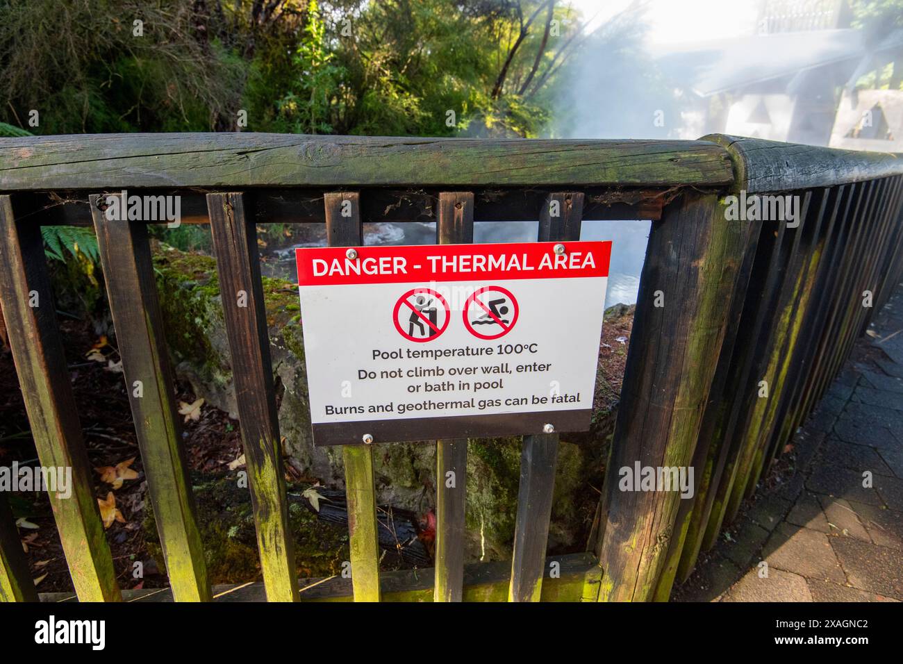 Temperature Warning Sign in Geothermal Area Stock Photo - Alamy