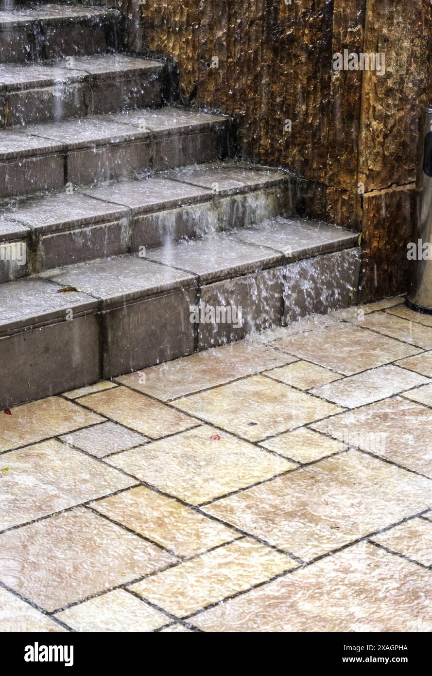 Detail of stairs on a cold rainy day, flood Stock Photo - Alamy