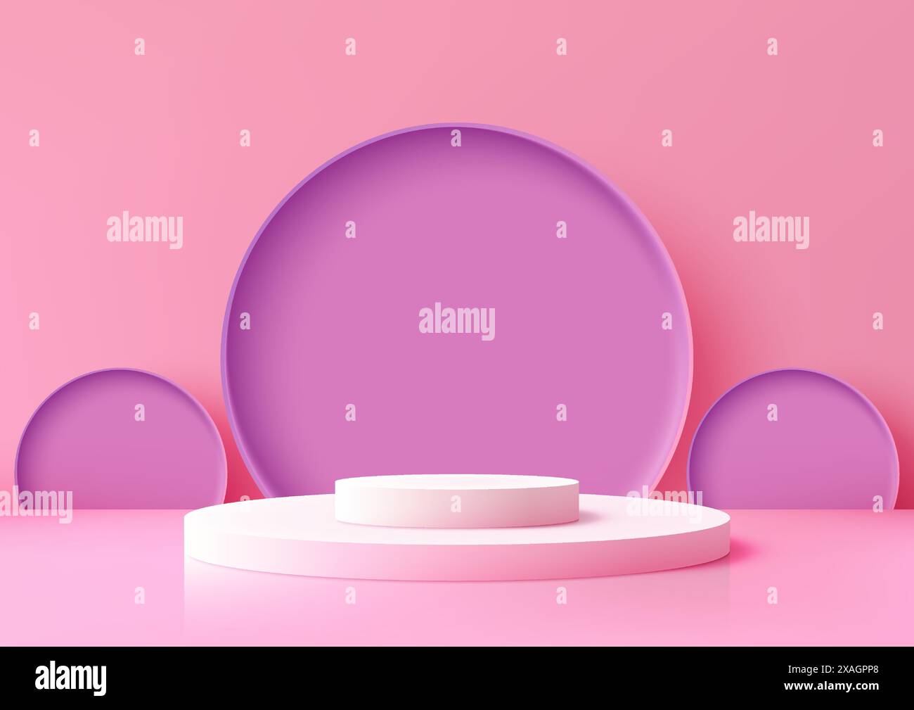 3D White Podium with Violet Circles on Soft Pink Background, Modern ...