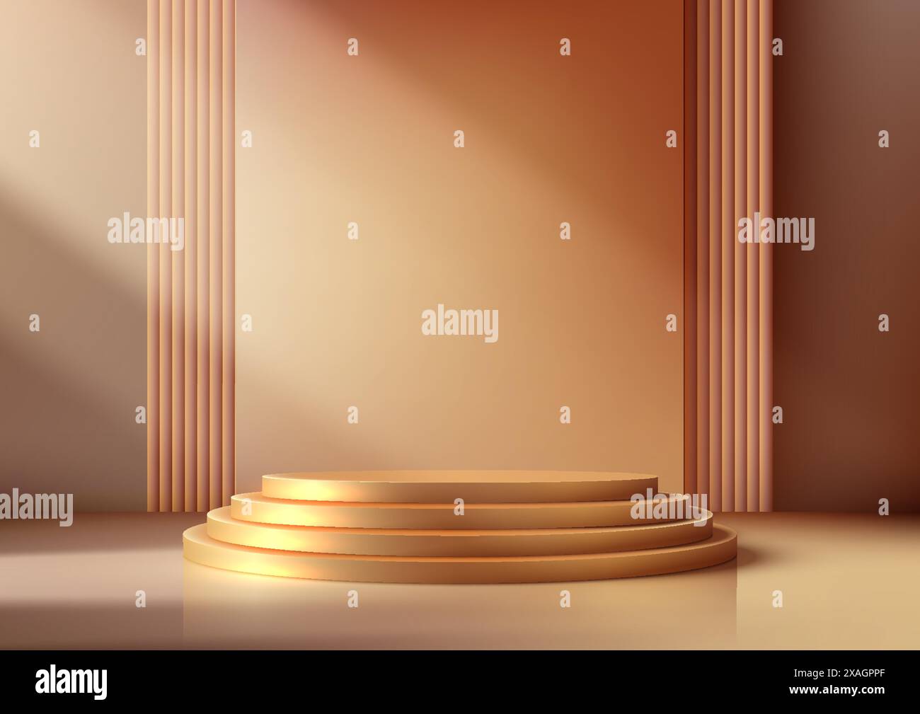 Luxury 3D Gold Podium Stairs with Golden Backdrop and Light Beam in ...