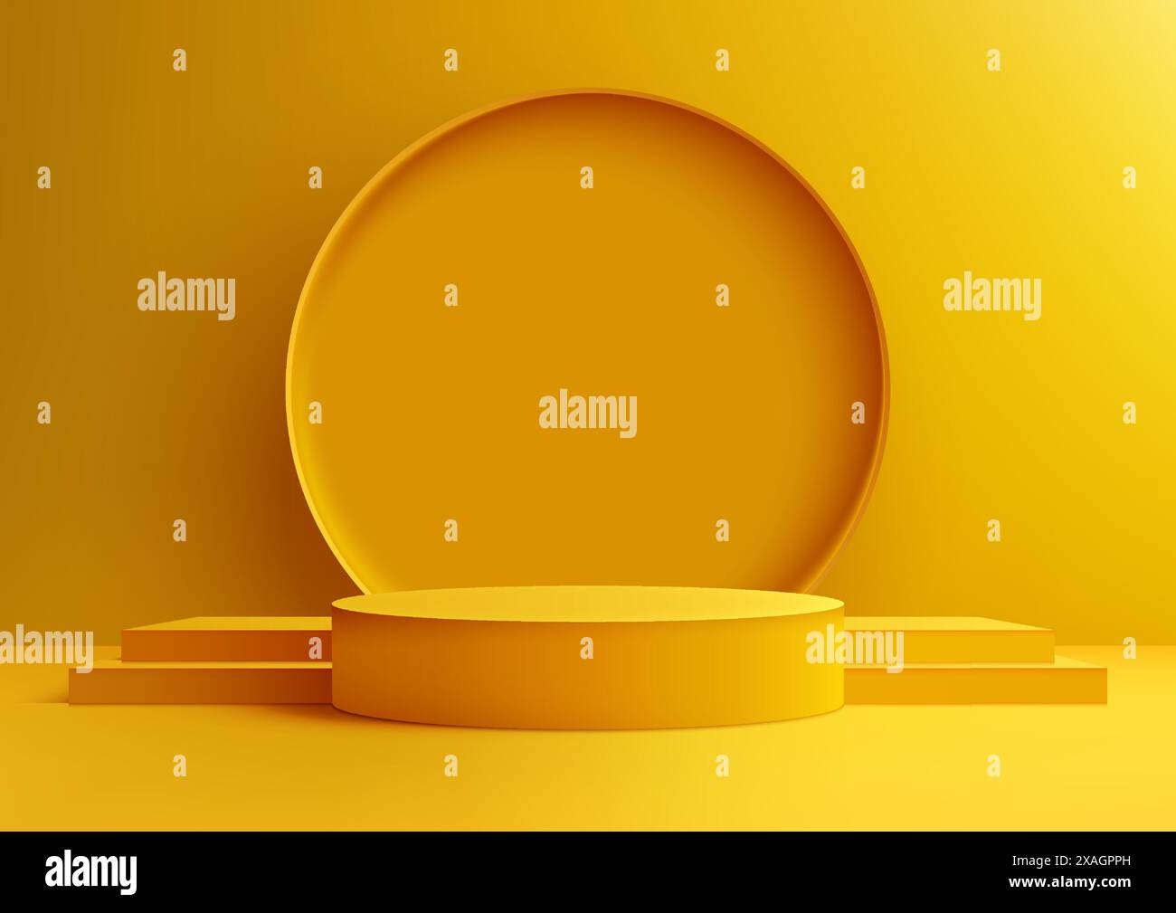 Bright Yellow 3D Podium and Stairs with Circular Backdrop Against ...