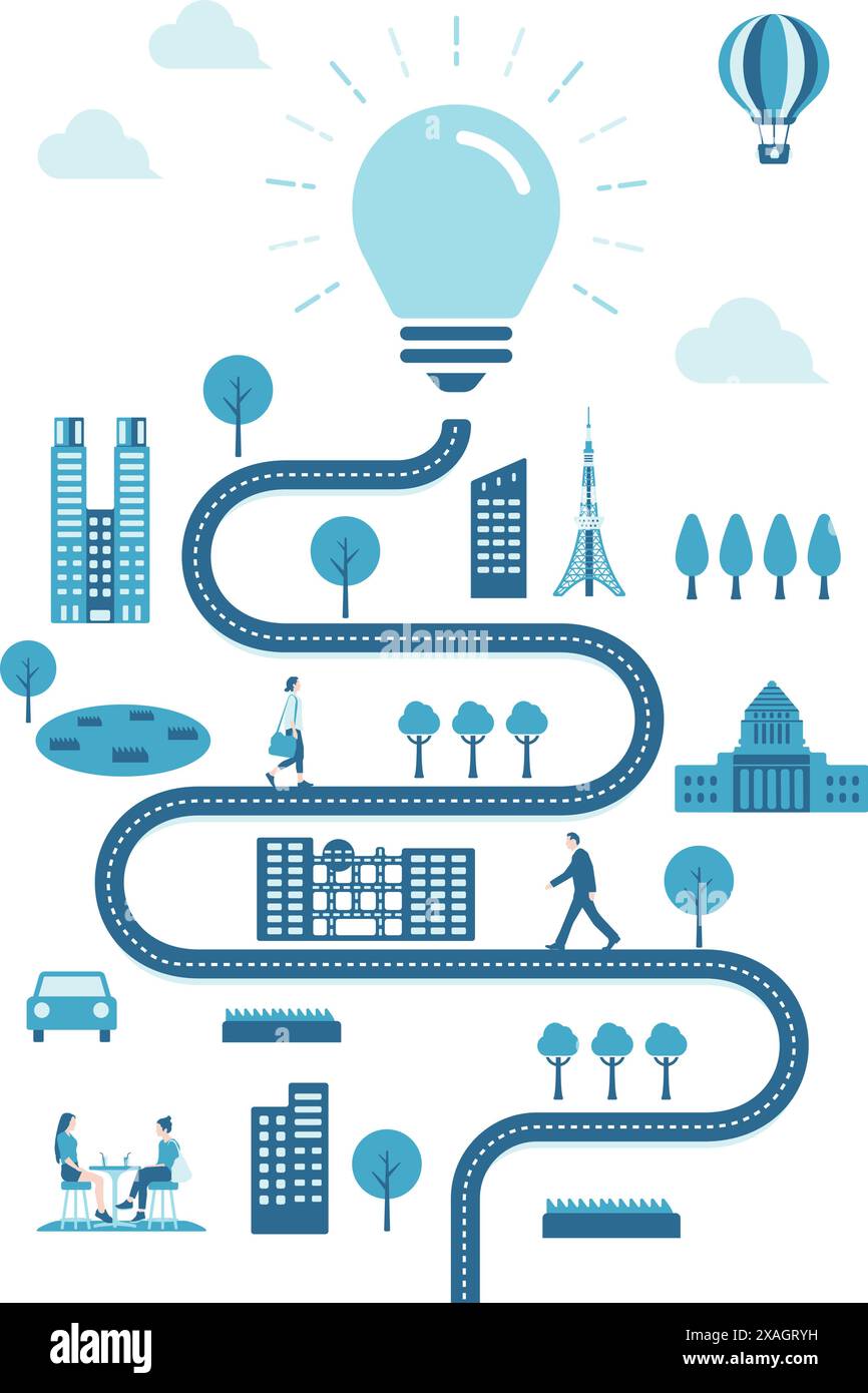 Light bulbs and everyday scenery Vertical banner illustration ( Idea ...