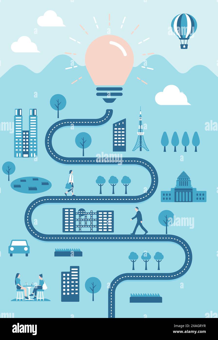 Light bulbs and everyday scenery Vertical banner illustration ( Idea ...