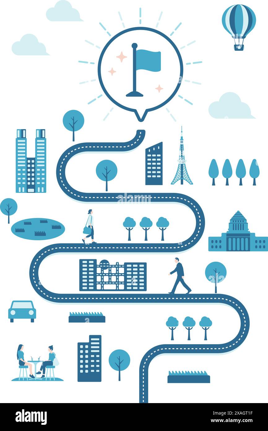 Flag and everyday scenery Vertical banner illustration ( destination ...