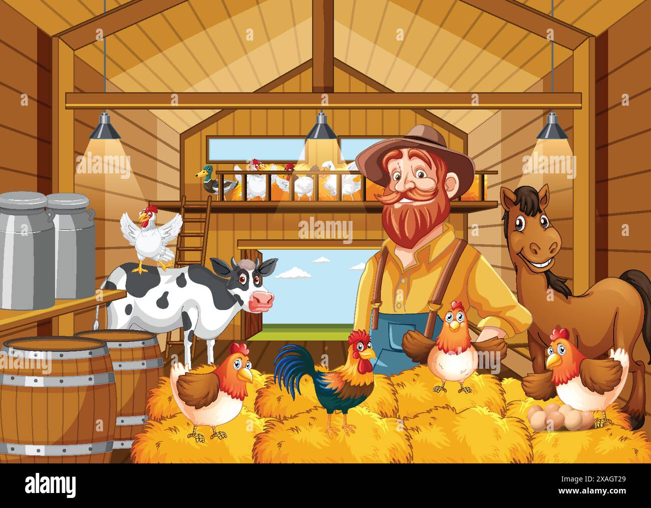 Farmer with animals inside a barn Stock Vector Image & Art - Alamy