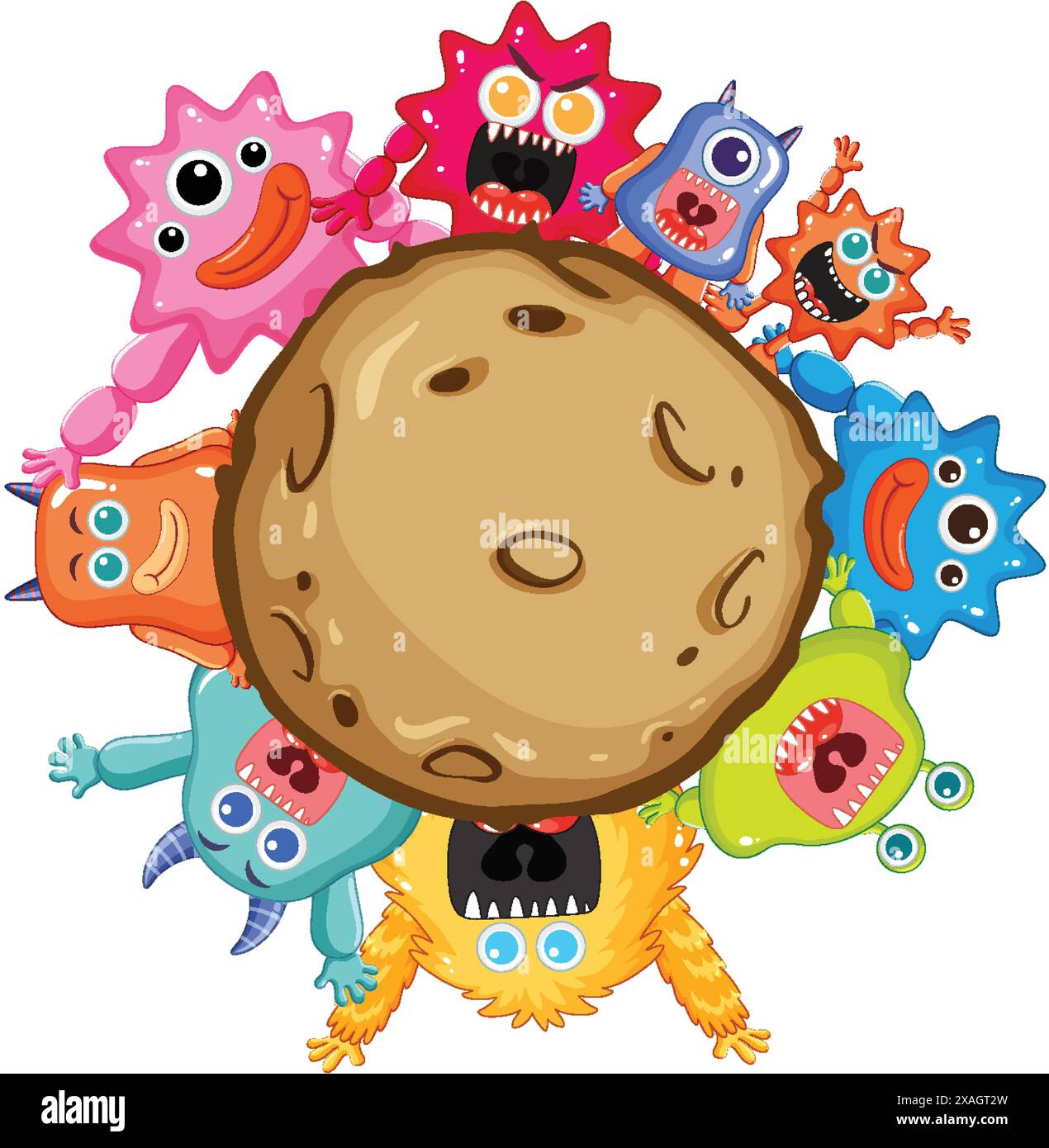 Cute monsters surrounding a large cookie Stock Vector Image & Art - Alamy