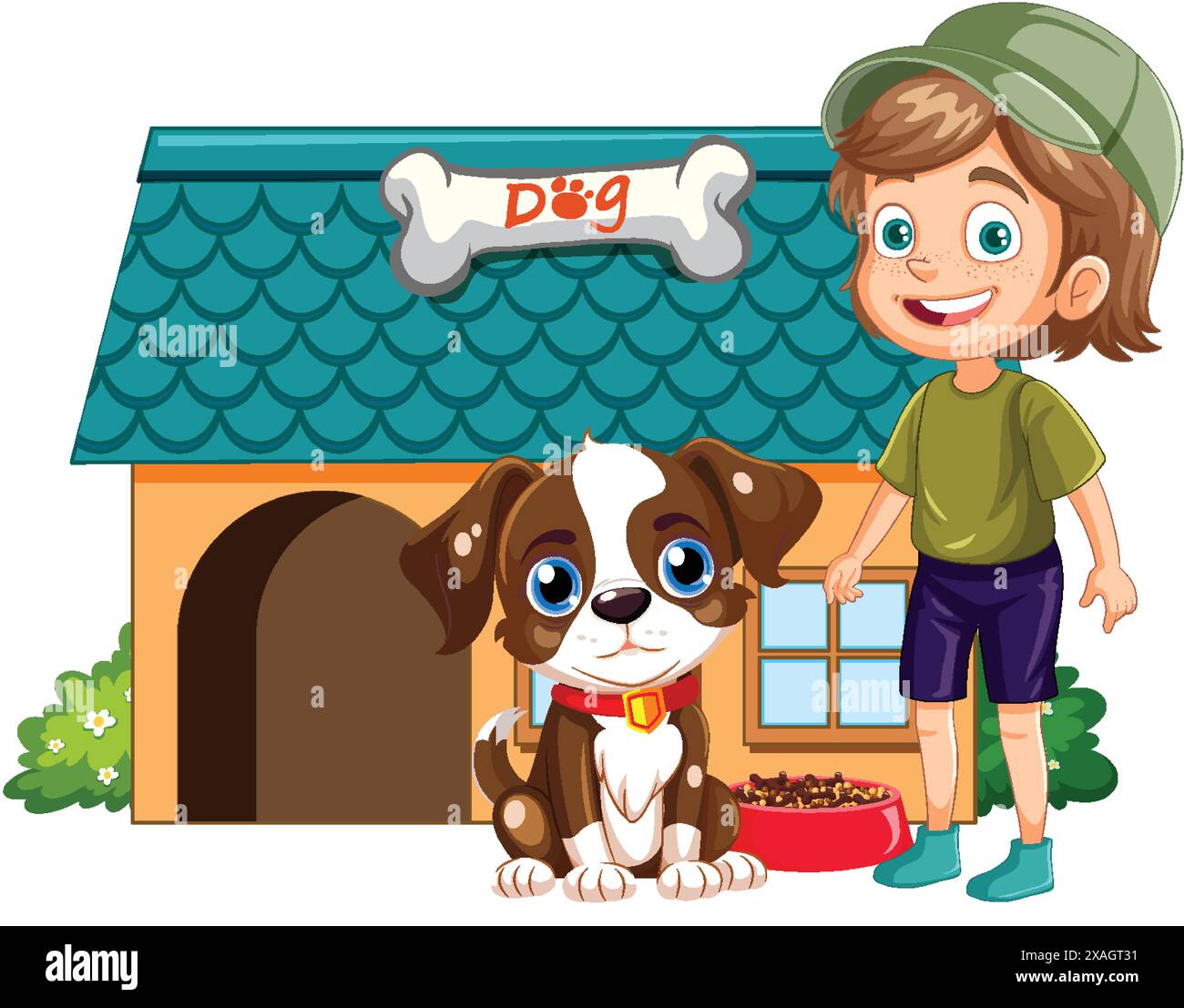 Child feeding pet dog Stock Vector Images - Alamy