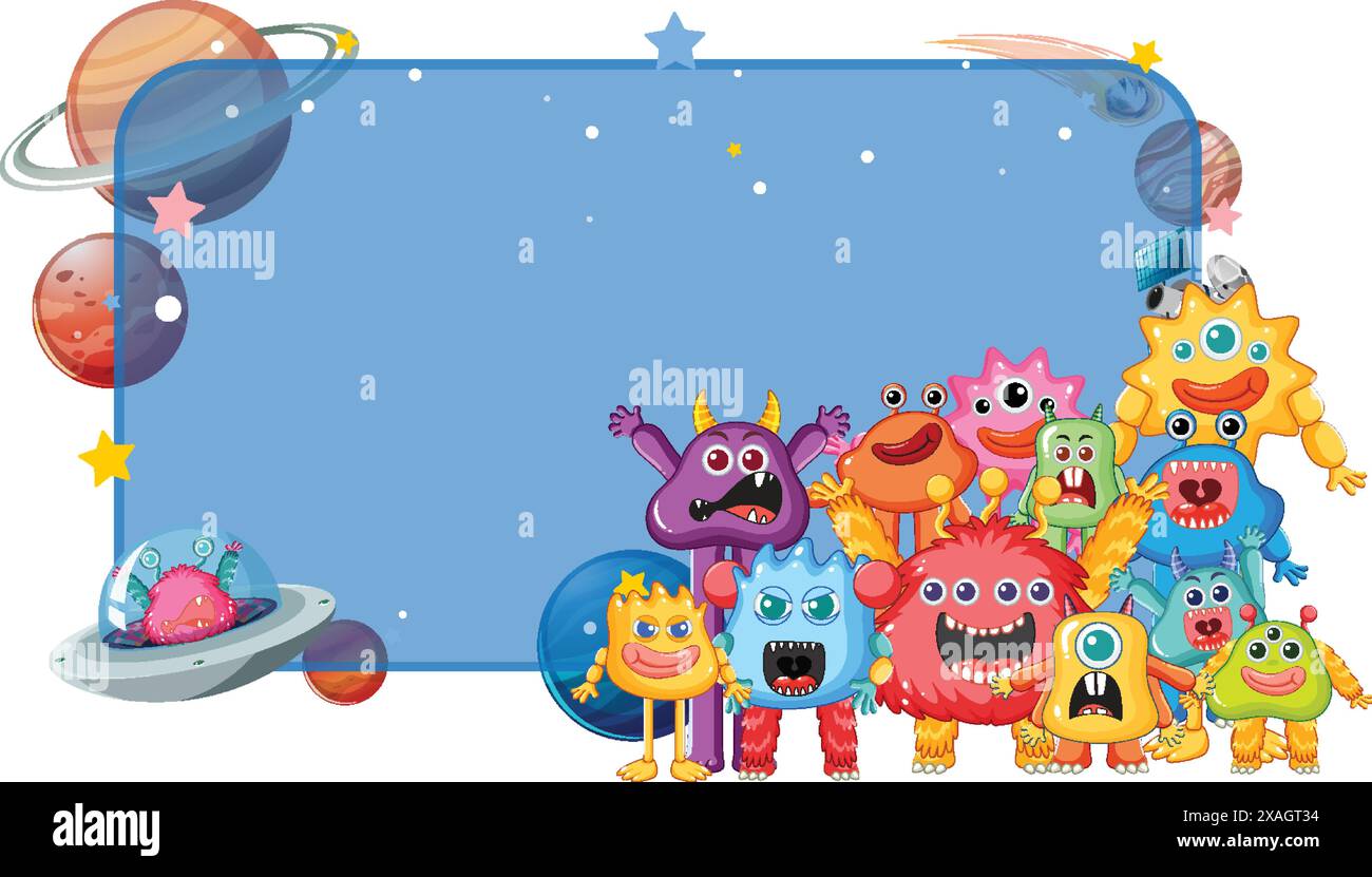 Cute monsters with planets and stars background Stock Vector Image ...