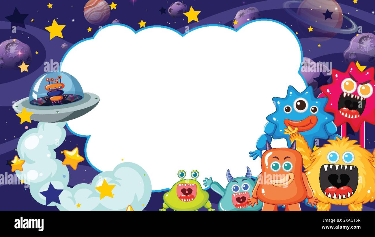 Cute monsters in a space-themed frame Stock Vector Image & Art - Alamy