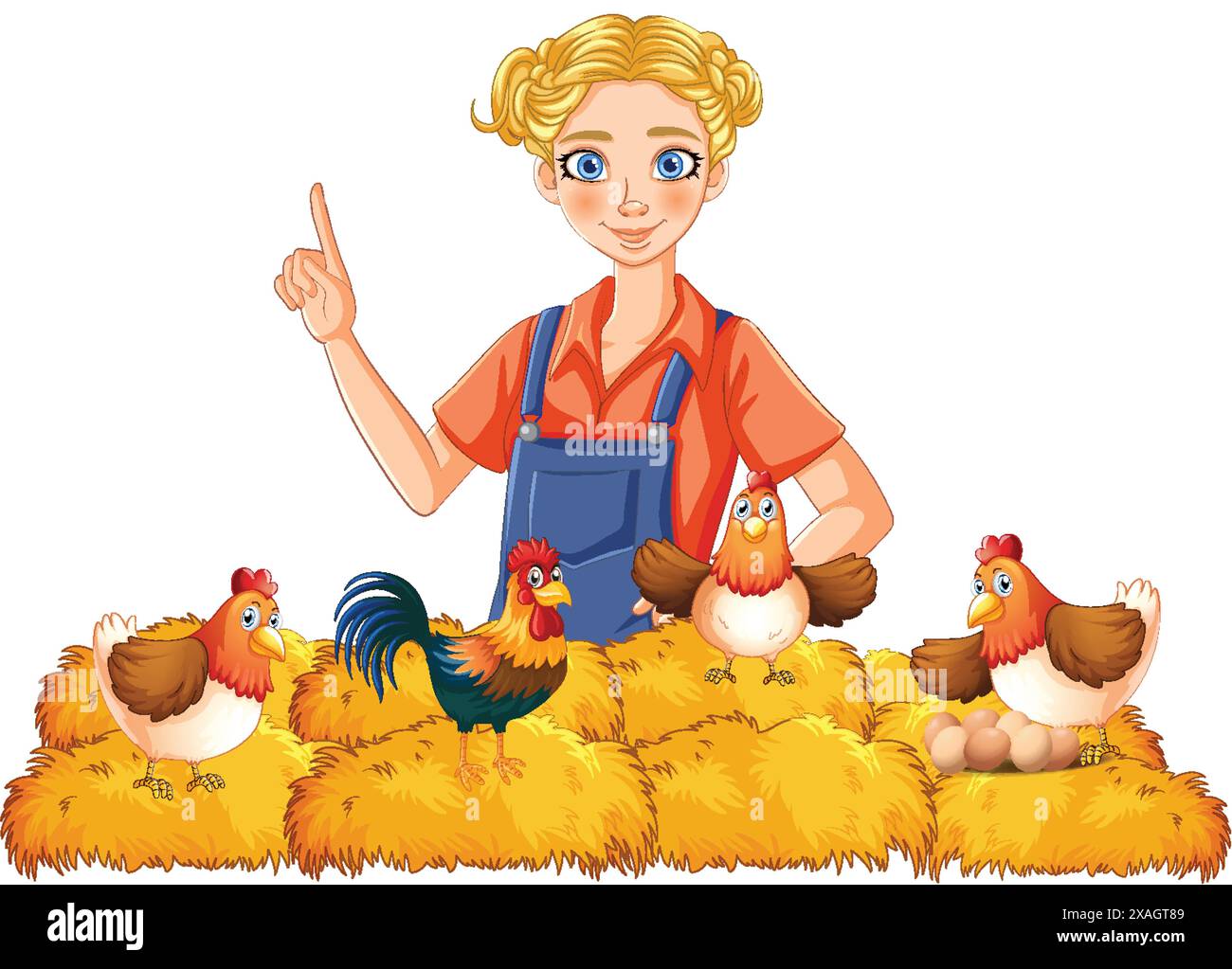 Farmer with chickens and eggs on hay Stock Vector Image & Art - Alamy