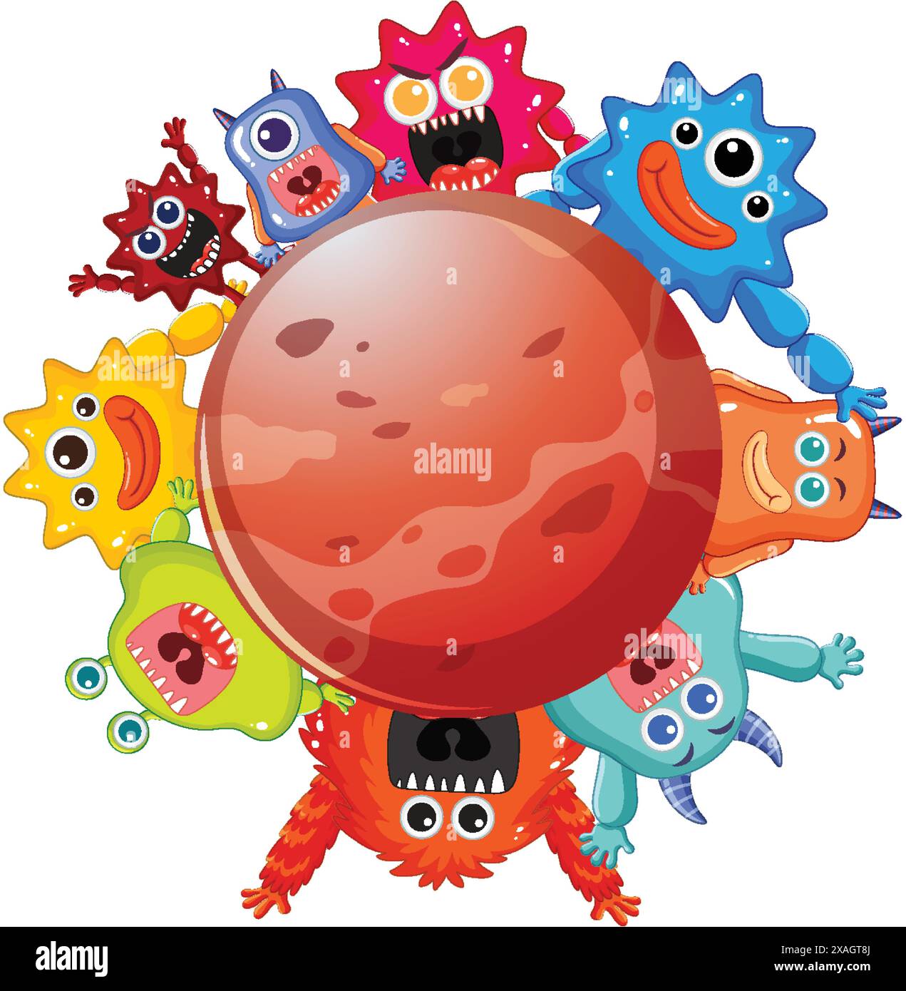 Cute monsters surrounding a red planet Stock Vector Image & Art - Alamy