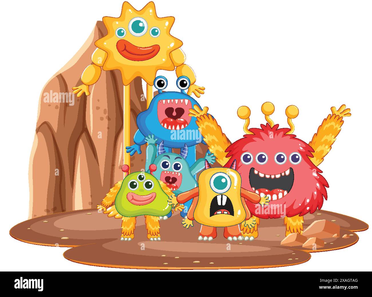 Group of friendly, colorful monsters in a cave Stock Vector Image & Art ...